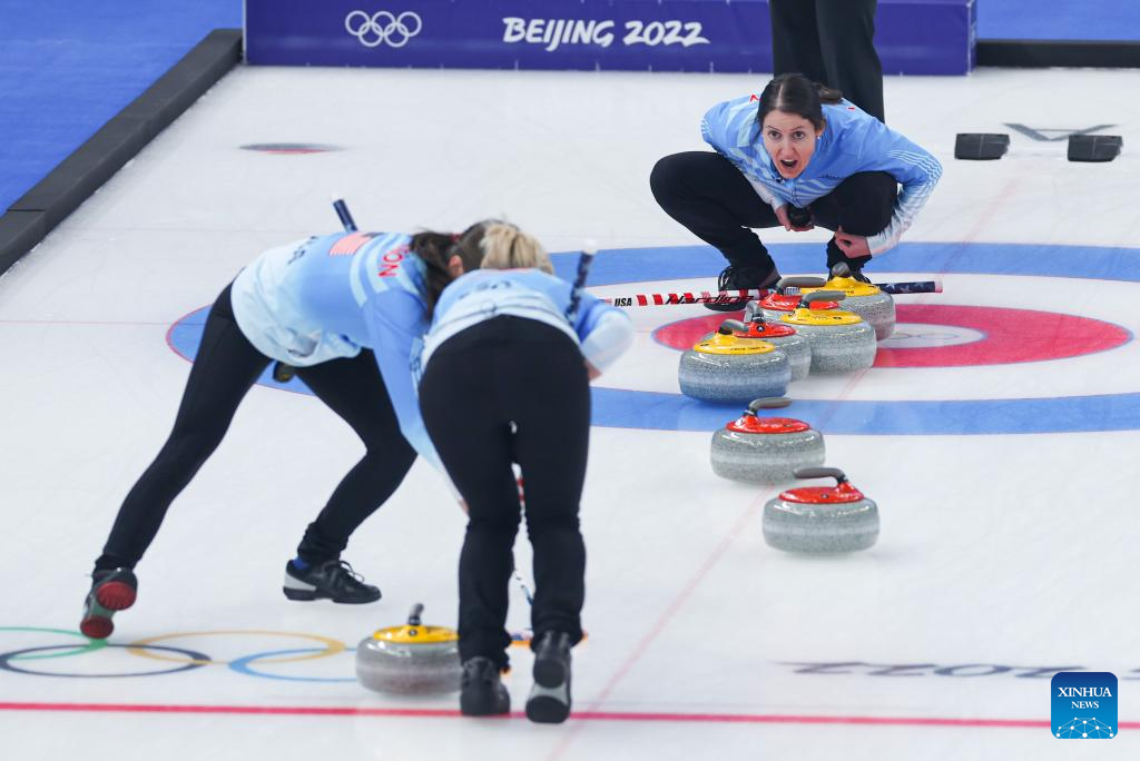 Highlights of curling women's round robin session 10 at Beijing 2022-Xinhua