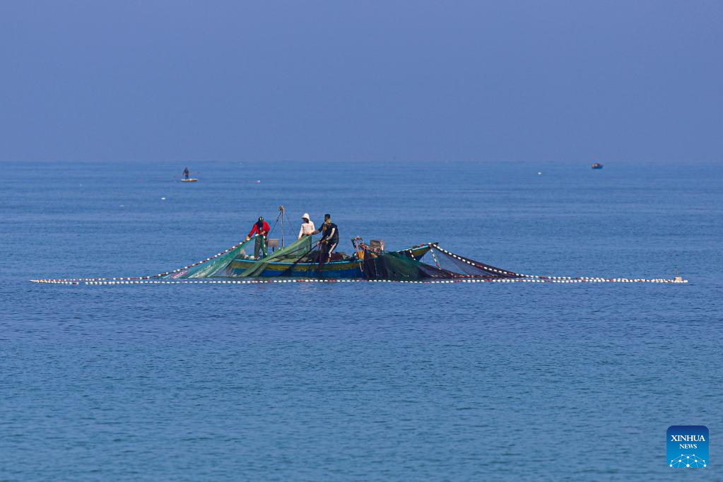 Fishermen operate at Mediterranean Sea in Gaza City-Xinhua