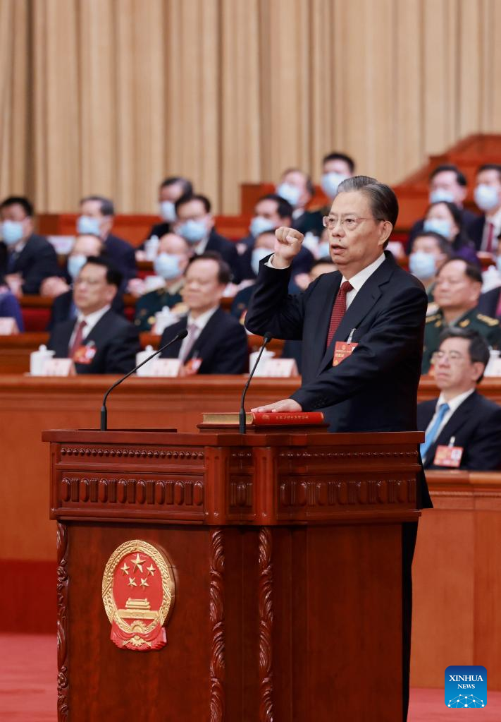 China's new top legislator pledges allegiance to Constitution-Xinhua