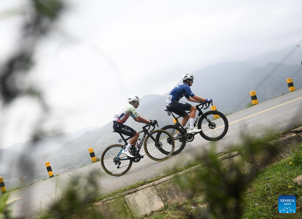 Riders compete during 22nd Tour of Qinghai Lake cycling race-Xinhua