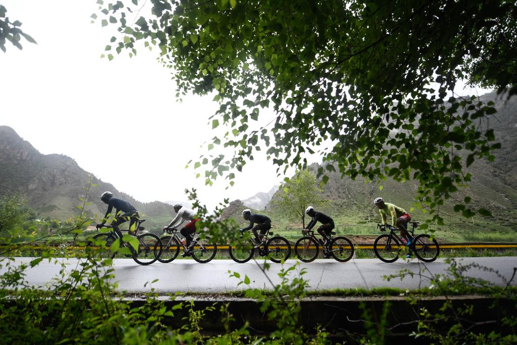 Riders compete during 22nd Tour of Qinghai Lake cycling race-Xinhua