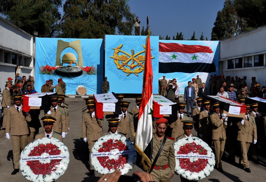 Funeral procession honoring fallen Syrian military personnel takes ...
