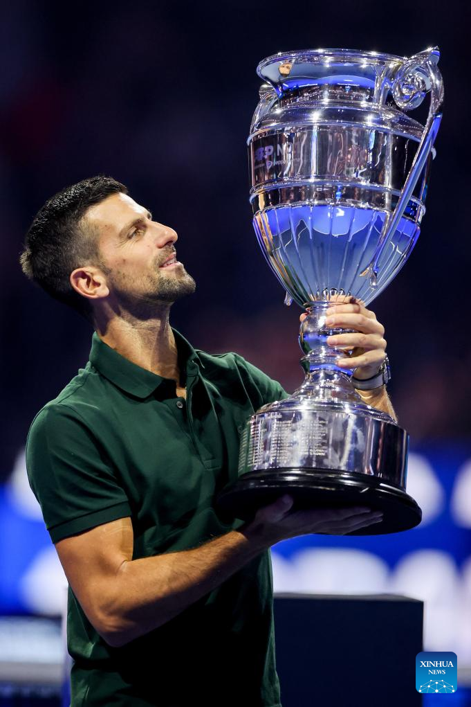 Novak Djokovic receives 2023 ATP Year-End No. 1 trophy-Xinhua