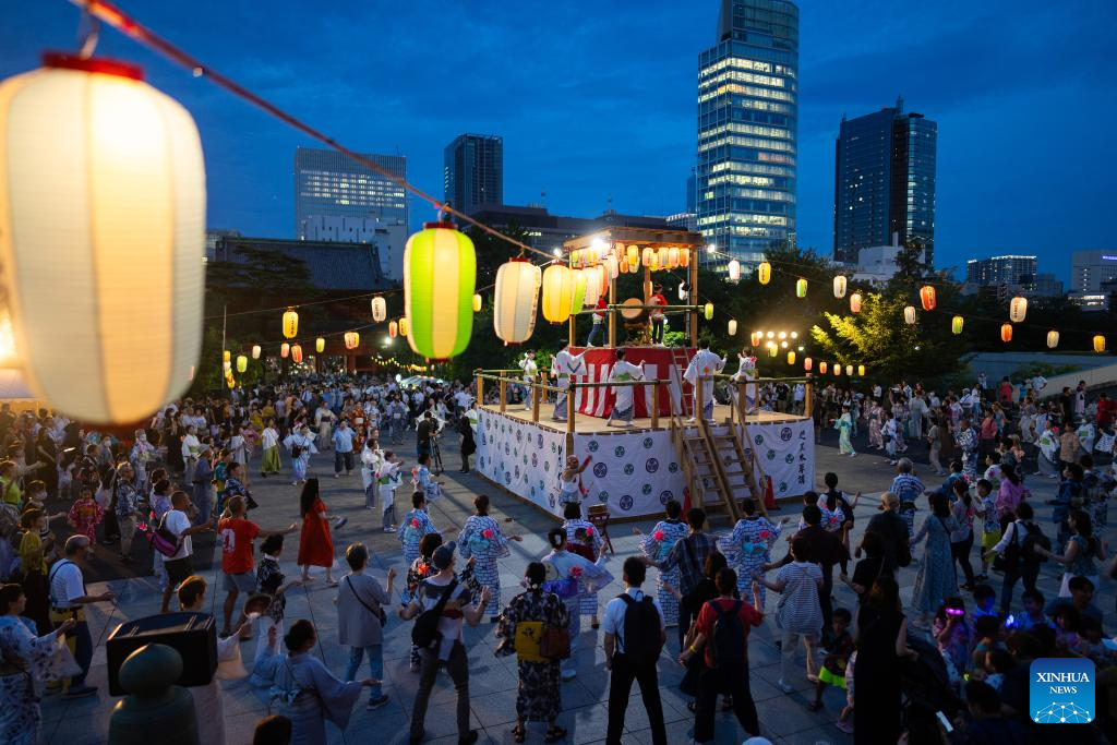 People celebrate upcoming Obon Festival in Tokyo, Japan-Xinhua