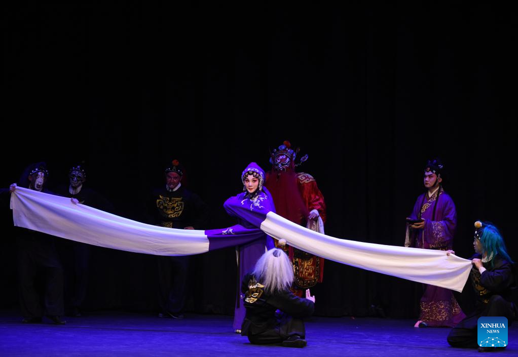 Actors perform in Qinqiang opera in Eisenstadt, Austria-Xinhua