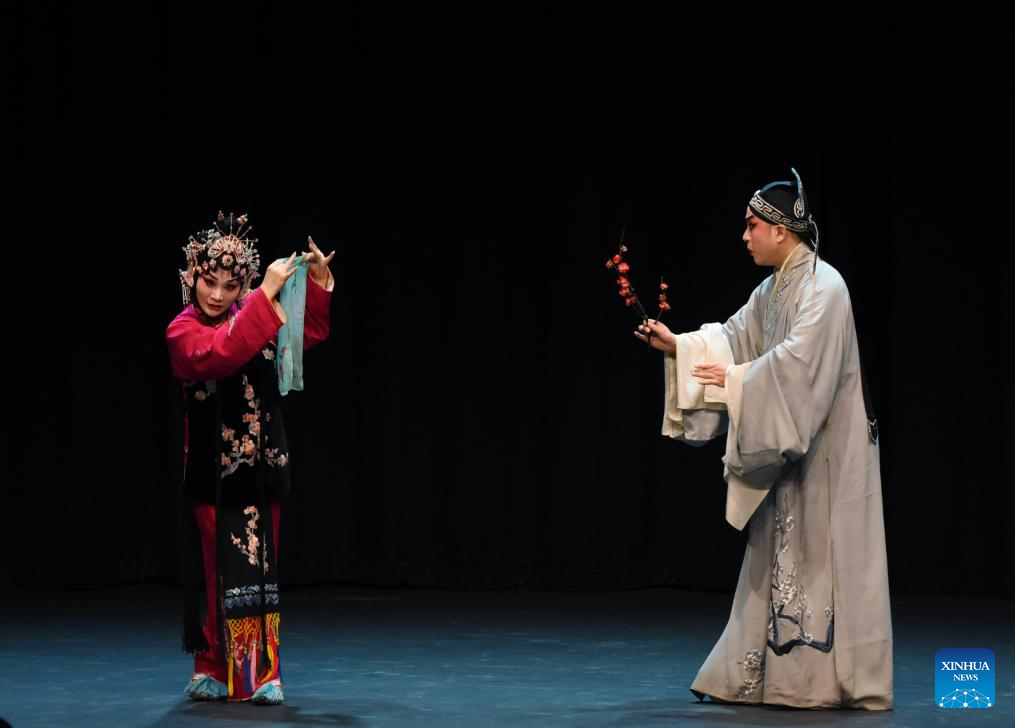 Actors perform in Qinqiang opera in Eisenstadt, Austria-Xinhua