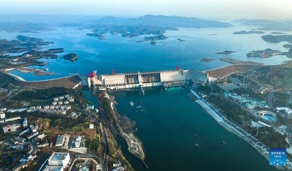 Aerial view of Danjiangkou Reservoir in C China's Hubei-Xinhua