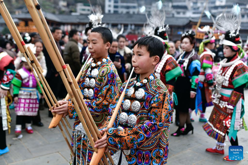 Miao ethnic group celebrate Gannangxiang festival in SW China's Guizhou ...