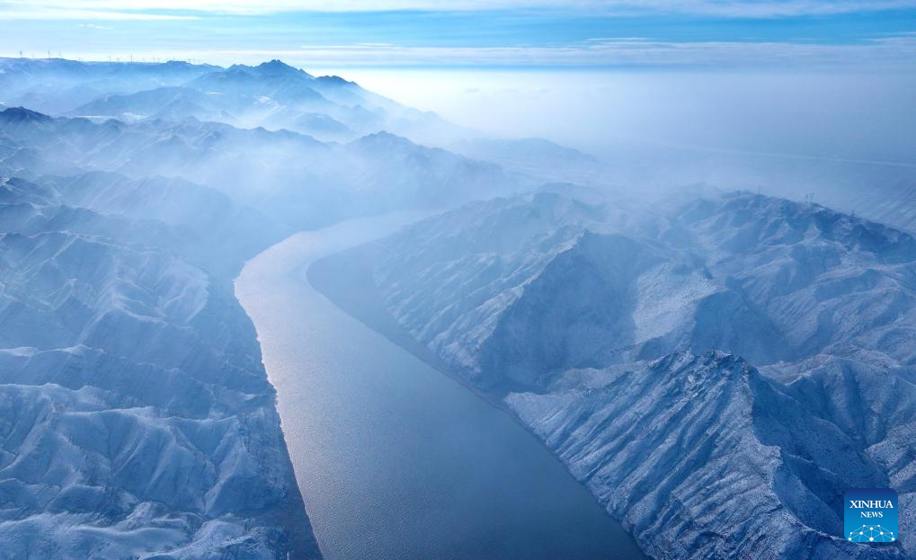 View of Yellow River after snowfall in NW China-Xinhua
