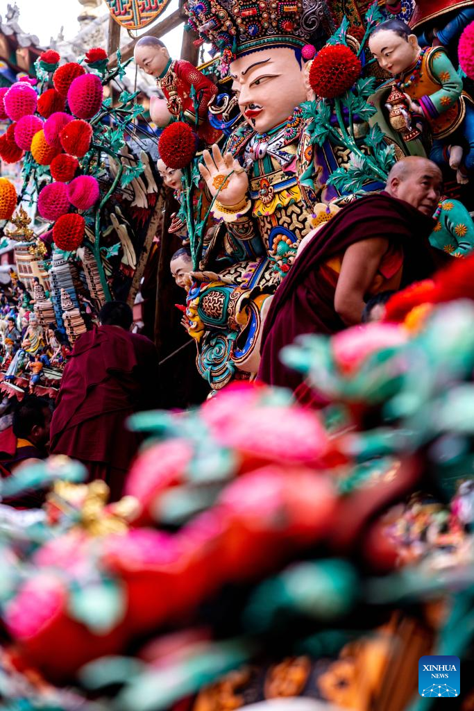 Butter sculptures exhibited at Taer Monastery in NW China's Qinghai-Xinhua