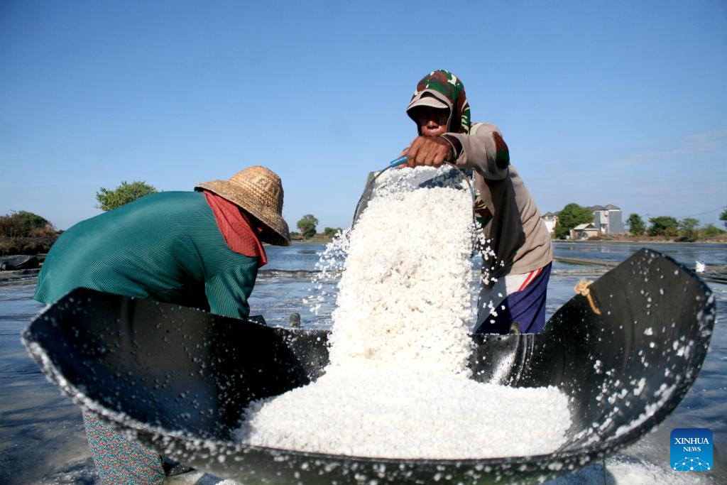 Farmers harvest salt in East Java, Indonesia-Xinhua