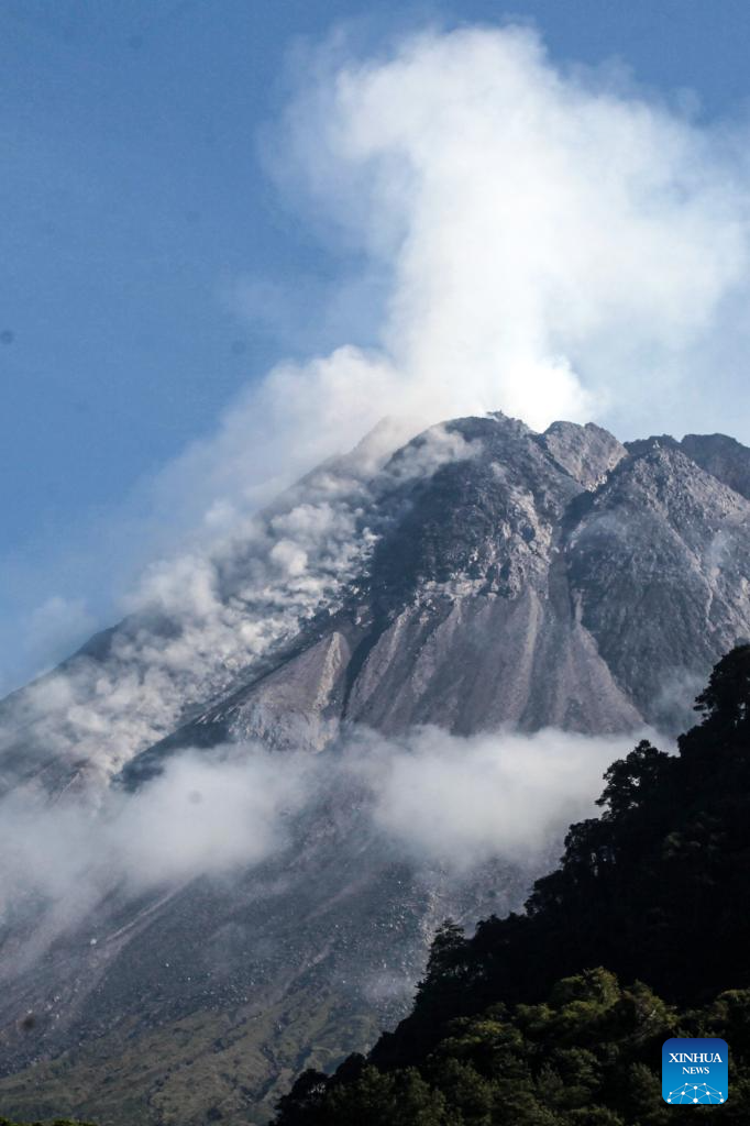 Volcanic materials spew from Mount Merapi in Sleman district, Indonesia ...