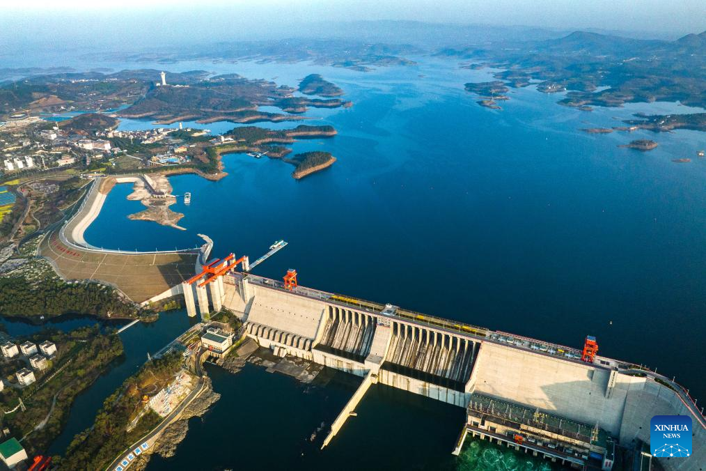 Aerial view of Danjiangkou Reservoir in C China's Hubei-Xinhua