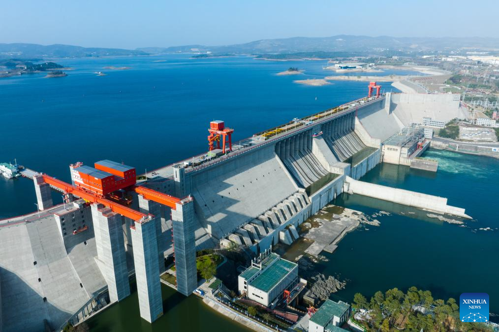 Aerial view of Danjiangkou Reservoir in C China's Hubei-Xinhua