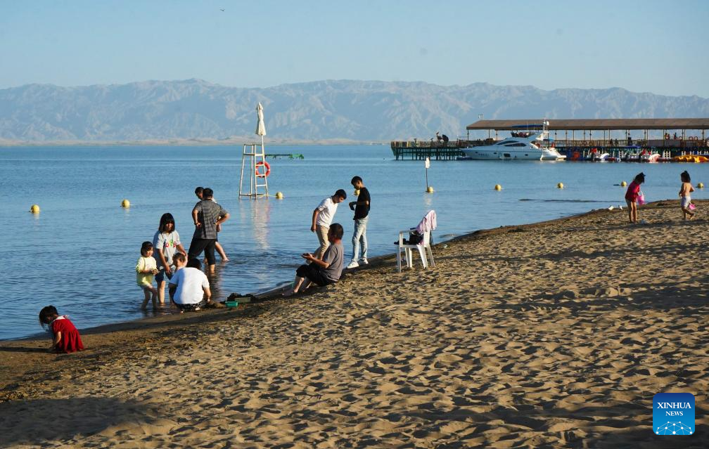View of Dahekou scenic spot at Bosten Lake in Xinjiang-Xinhua