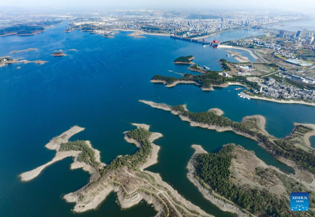 Aerial view of Danjiangkou Reservoir in C China's Hubei-Xinhua