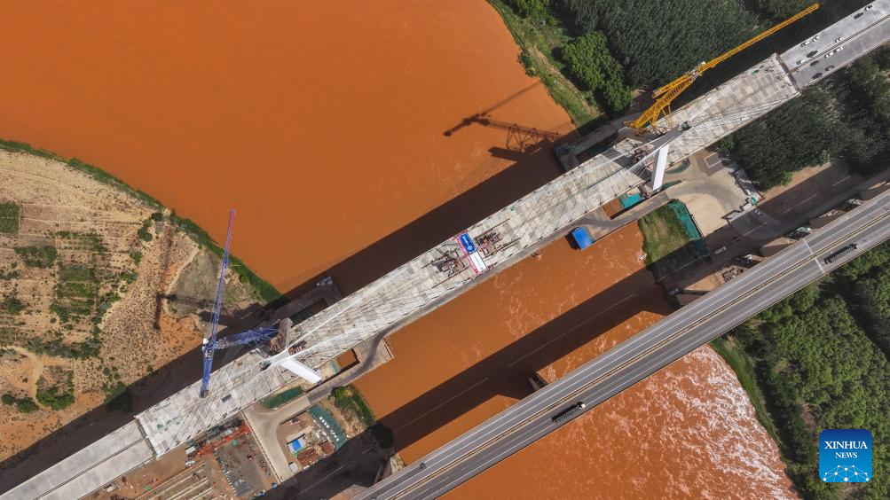 View of Heishan Gorge Yellow River grand bridge in NW China-Xinhua