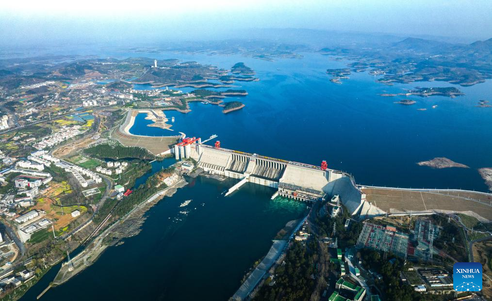 Aerial view of Danjiangkou Reservoir in C China's Hubei-Xinhua