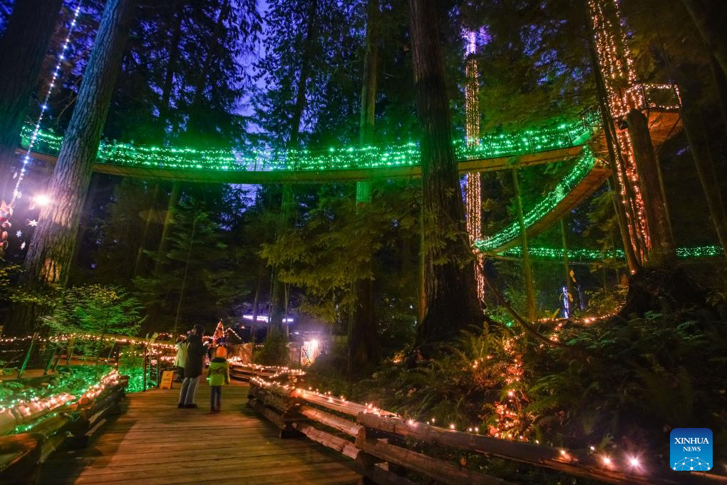 Light decorations set up during Canyon Lights preview event in Canada ...