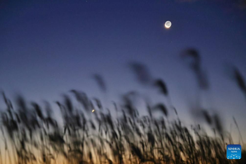 View of Venus next to moon in sky over NE China's Heilongjiang-Xinhua